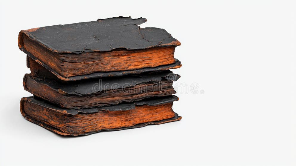 Stack of Antique Worn Books with Damaged Covers on White Isolated ...