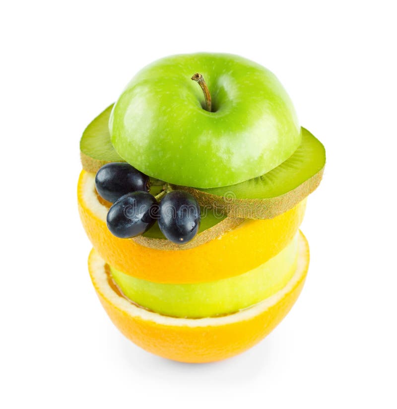 Stack of Apple and Orange Slices on White Background Stock Photo ...