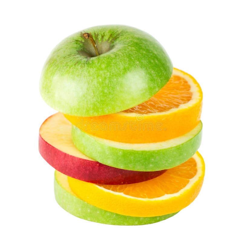 Stack of Apple and Orange Slices Isolated on White Background Stock ...