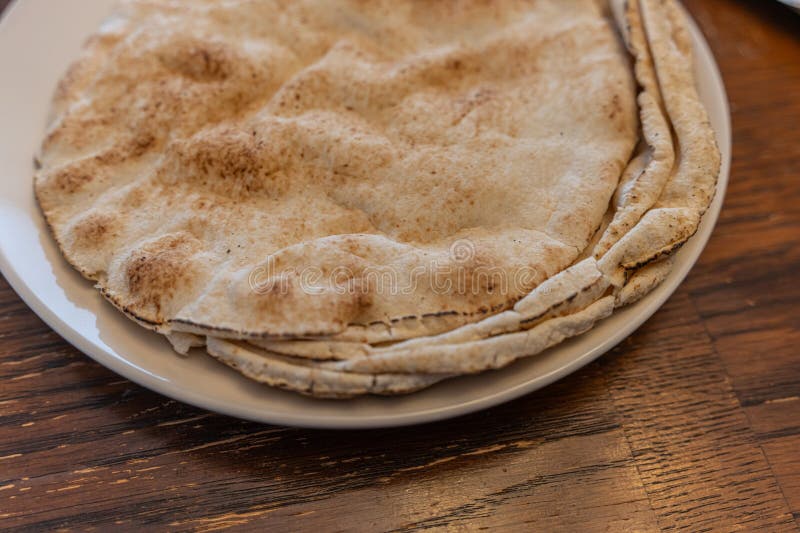 Stack of Arabic Pita Flat Bread Ready To Eat Stock Photo - Image of ...