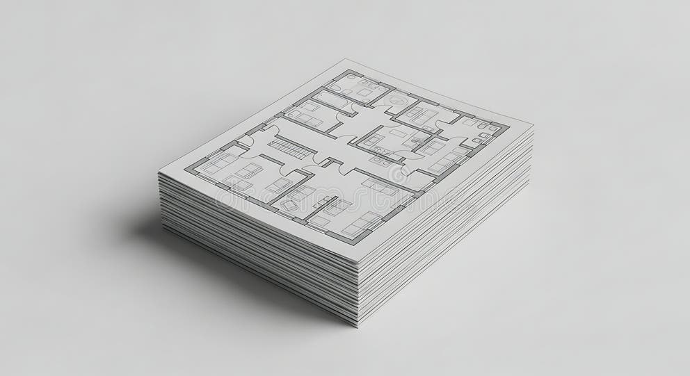 Stack of Architectural Blueprints or Floor Plans on White Background ...