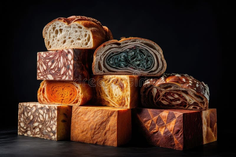 Stack of Artisan Breads, Each Slice with Unique Design and Shape Stock ...