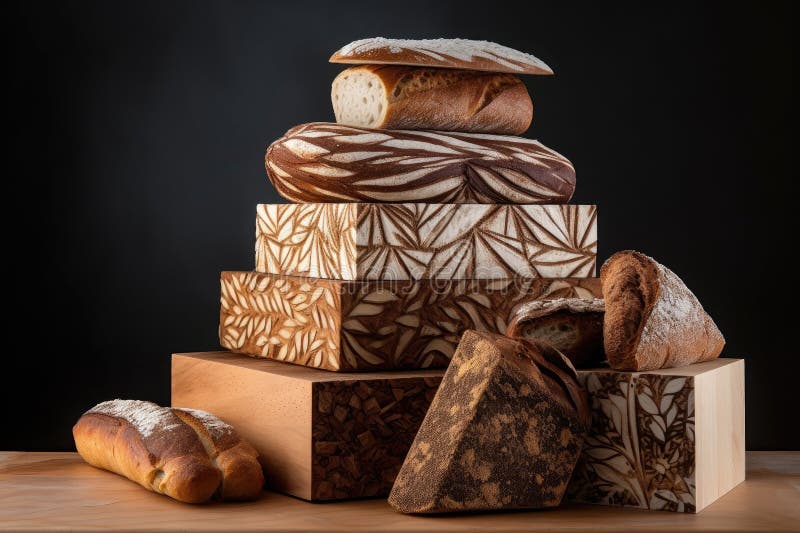 Stack of Artisan Breads, Each Slice with Unique Design and Shape Stock ...