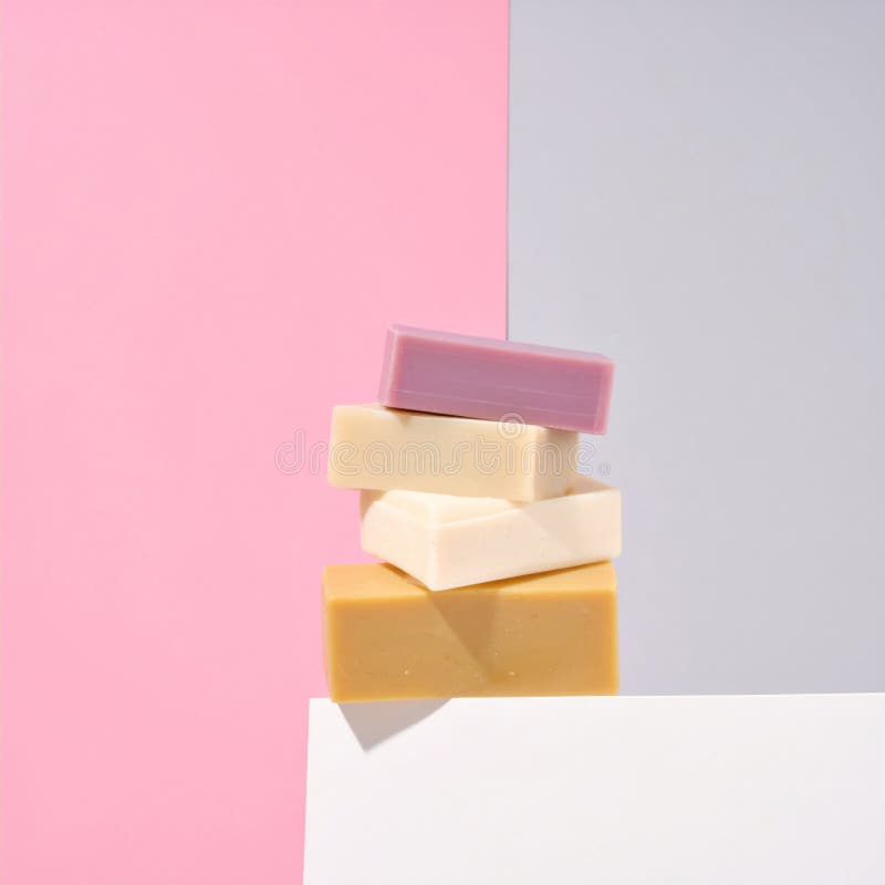 Stack of Artisan Soap Bars on Pastel Background Stock Illustration ...