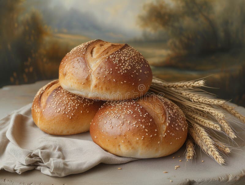 A Pile of Homemade Bread, with Flour and Wheat Grains Stock ...