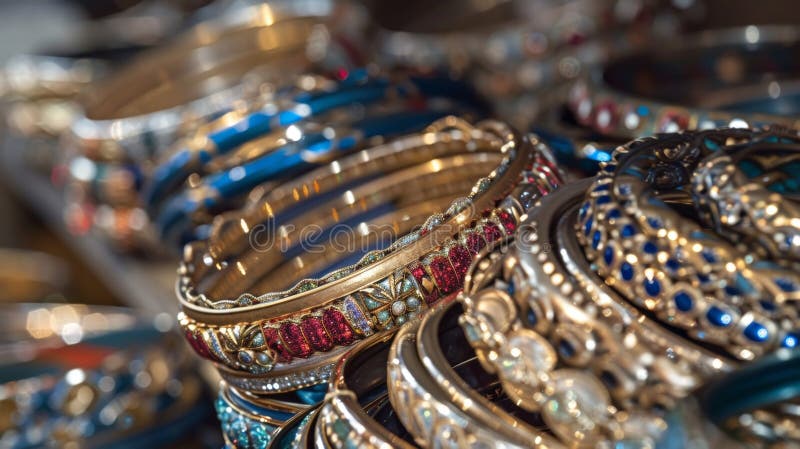 A Stack of Artistic Bangles Displayed at a Market Stall Waiting To Be ...