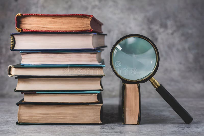 A Stack of Assorted Books with Magnifying Glass on Top for Research ...