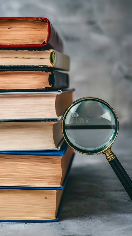 A Stack of Assorted Books with Magnifying Glass on Top for Research ...
