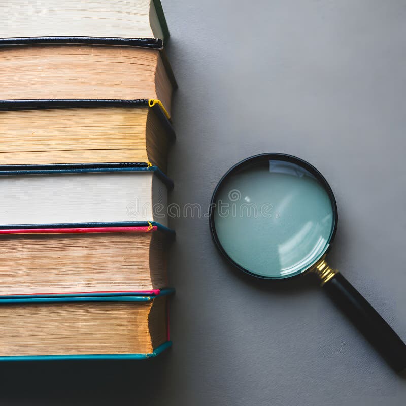 A Stack of Assorted Books with Magnifying Glass on Top for Research ...