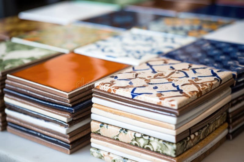 Stack of Assorted Ceramic Tiles in Varying Patterns Stock Illustration ...