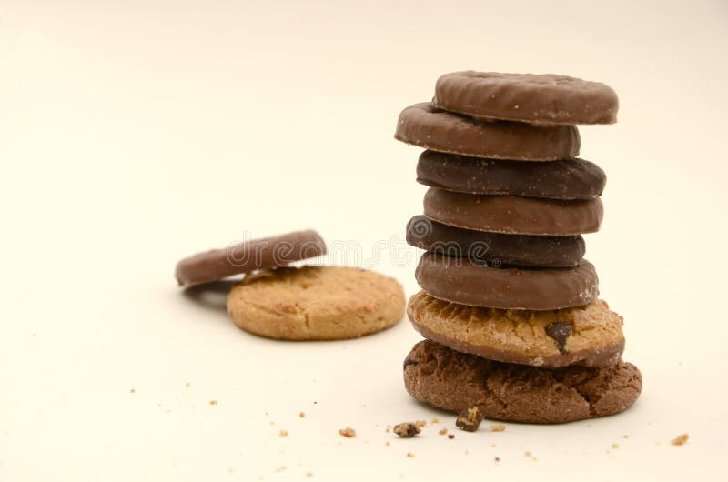 Stack of Assorted Chocolate Biscuits Stock Image - Image of baked ...