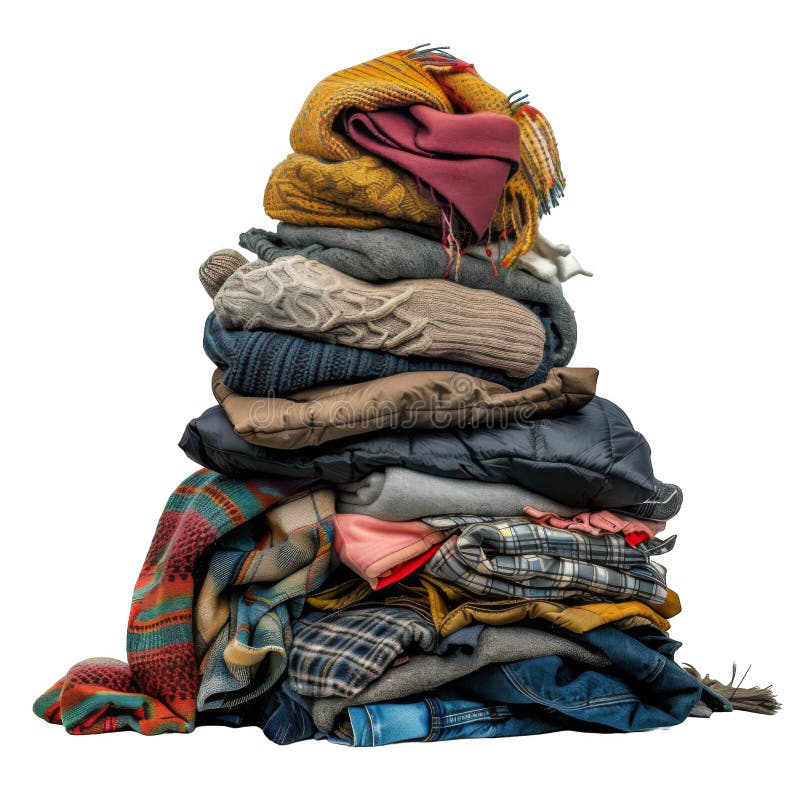 Stack of Assorted Clothing Items on a White Background Stock Photo ...