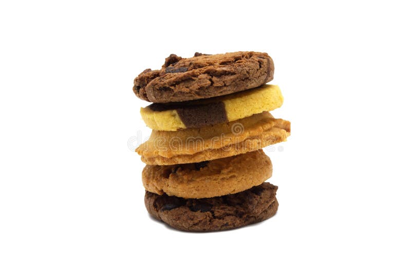 Stack of Assorted Cookies. Chocolate Chip, Raisin, Danish Cookies and ...