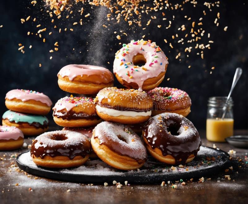 Stack of Assorted Donuts on Colorful Background. Color Glazed Donut ...