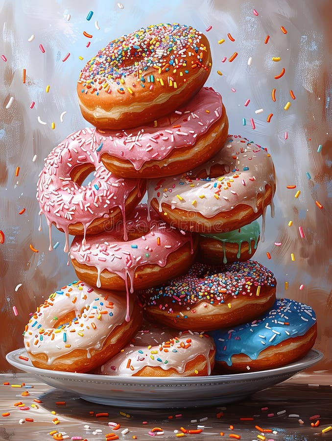 Stack of Assorted Donuts on a White Plate on Pastel Blue and Pink ...