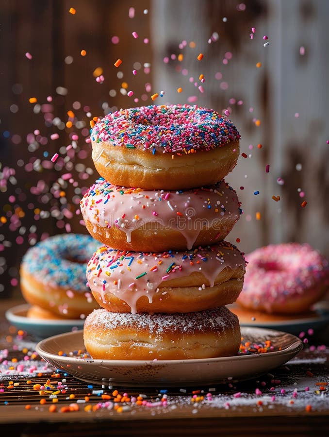Stack of Assorted Donuts on a White Plate on Pastel Blue and Pink ...