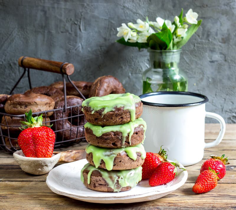 Stack of assorted donuts stock photo. Image of baked - 97026216