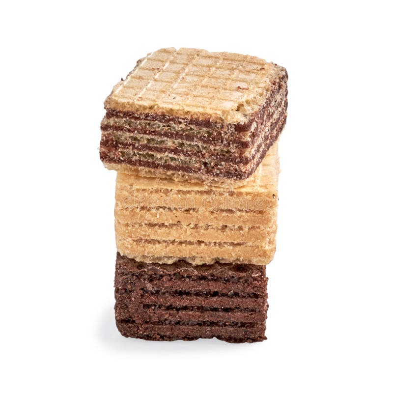 Stack of Assorted Square Wafer Biscuits Isolated on White Backdrop ...