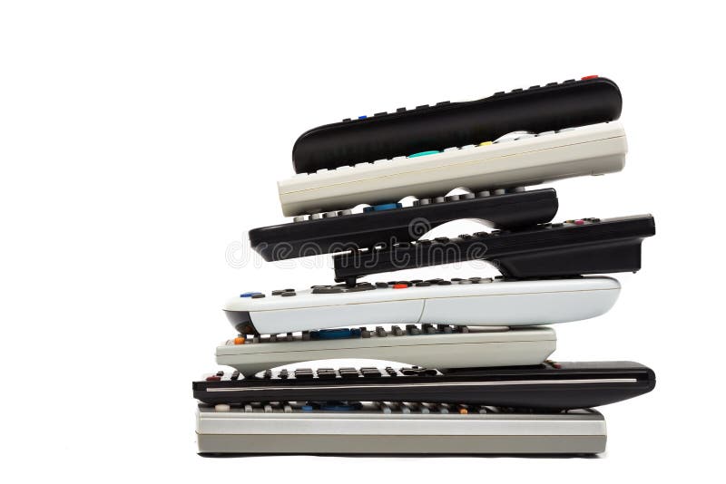 Stack of Audio Video Remote Control Device in White Background Stock ...