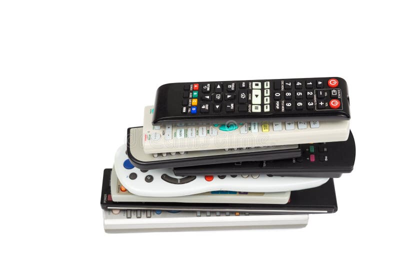 Stack of Audio Video Remote Control Device in White Background Stock ...