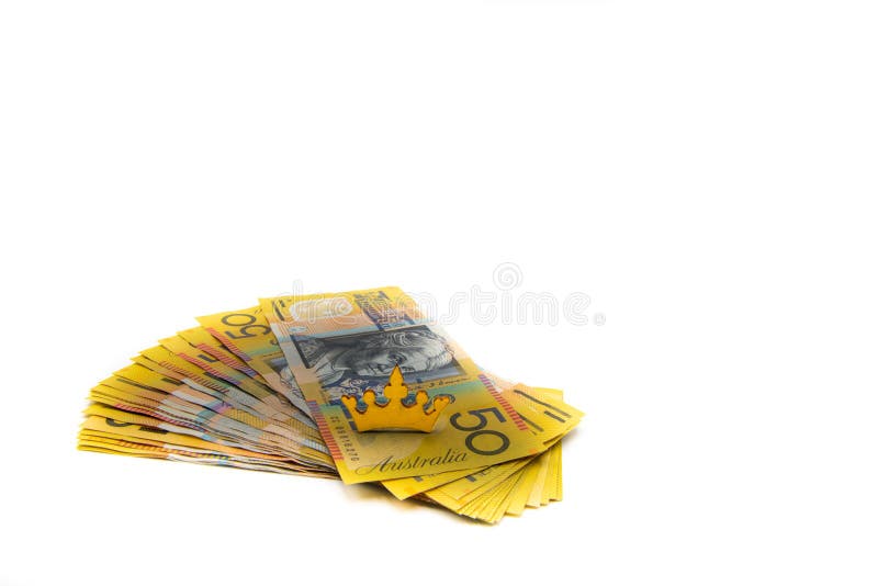Stack Of Australian 50 Dollars Banknotes Isolated Over White Background ...