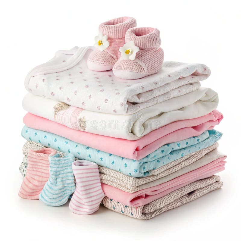 Stack of Baby Clothes Isolated on White Background Stock Illustration ...