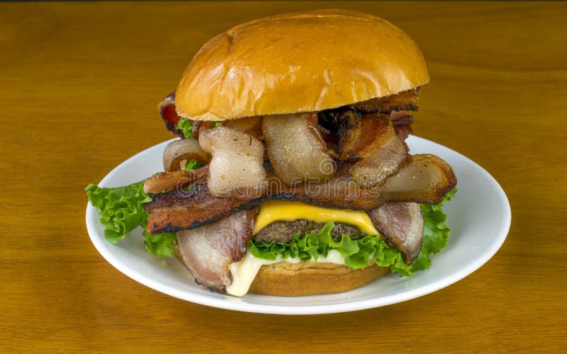 An Stack Bacon Cheese Burger Stock Photo - Image of lunch, mayonnaise ...