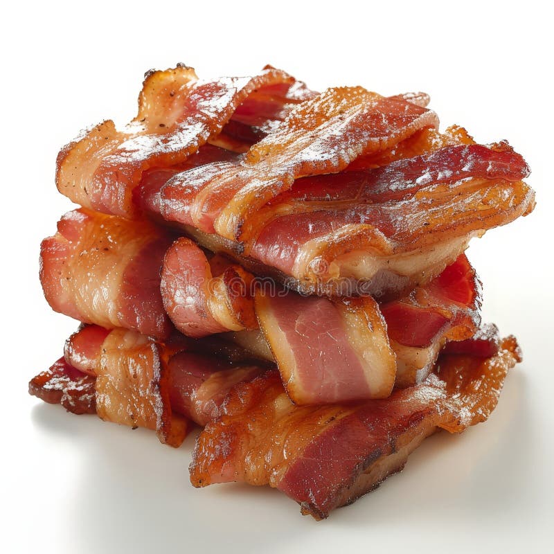 A Stack of Bacon on a White Surface Stock Image - Image of plate ...