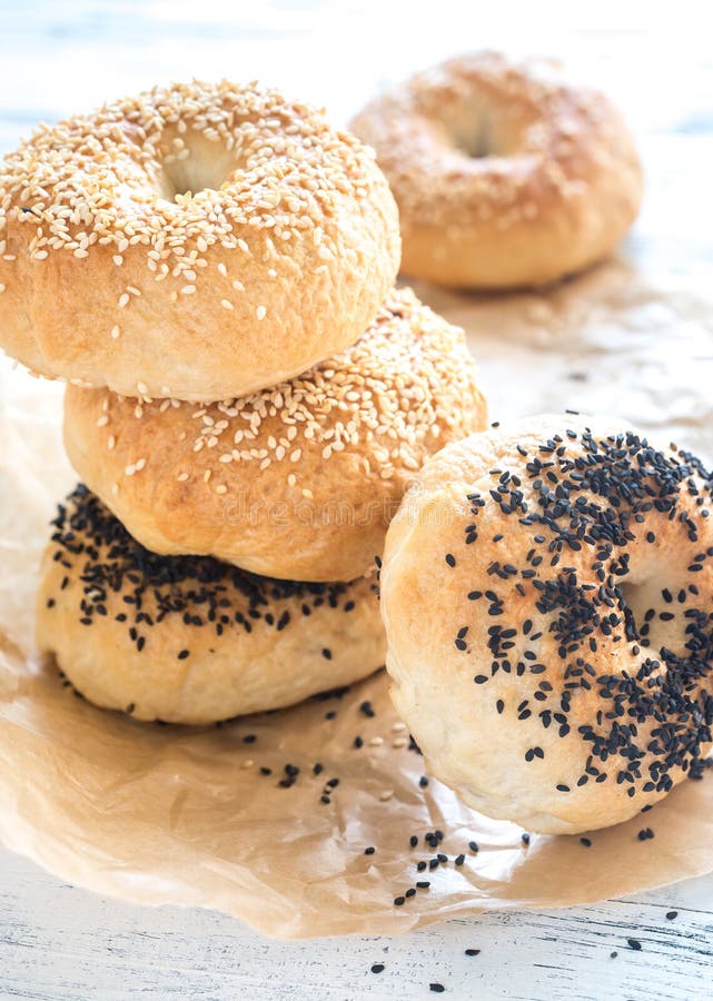 A stack of bagels stock photo. Image of serving, round - 89801374