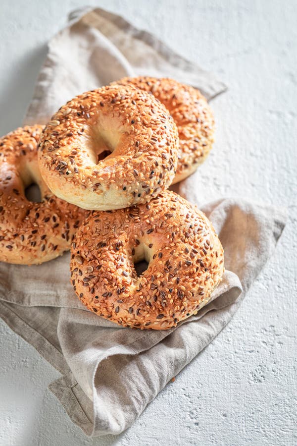 Stack of Bagels on a Stone Table Stock Image - Image of bagel, baked ...