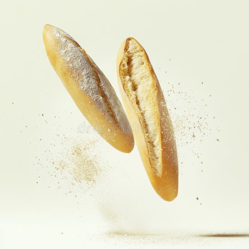 Stack of Baguette Breads with Falling Crumbs Isolated on Transparent ...