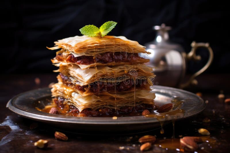 Stack of Baklava with Parchment Paper in between Stock Image - Image of ...