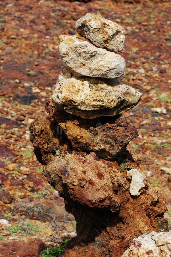 Stack of Balanced Lava Rock on the Coast of Aruba Stock Image - Image ...