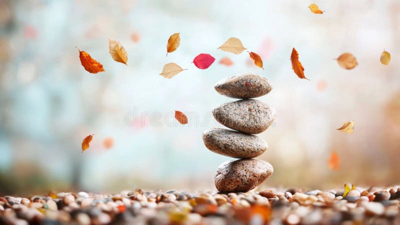 Stack of Balanced Stones with Autumn Leaves in Soft Focus Background ...