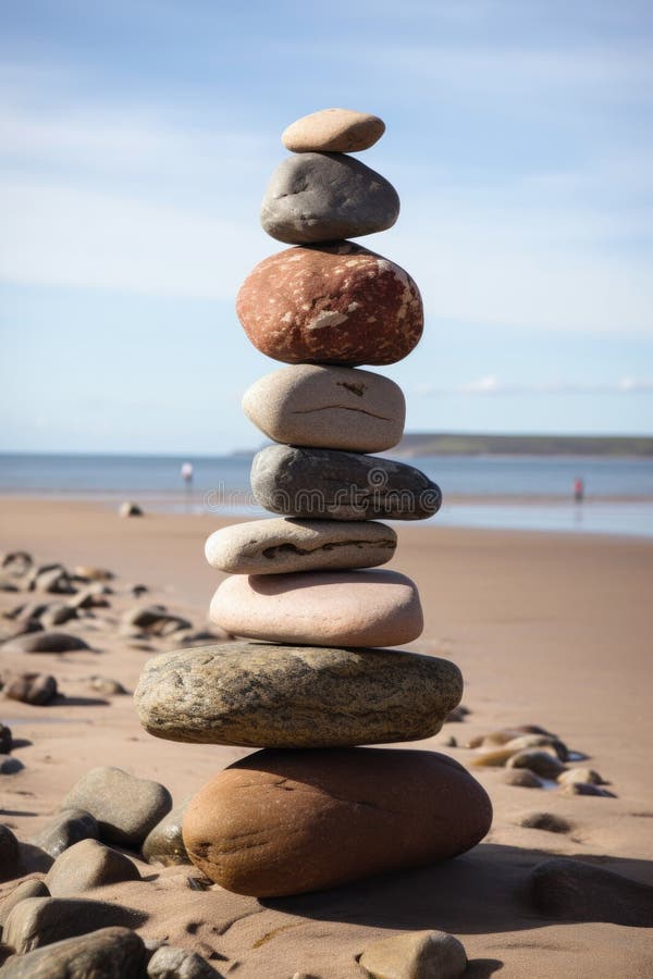 Stack of Balanced Stones on a Beach Stock Illustration - Illustration ...