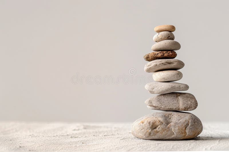 Stack of Balanced Stones on a Plain Background Concept Zen Balance ...