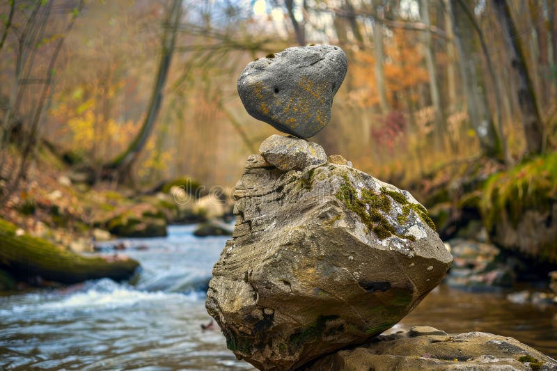 Stack of Balanced Stones in Serene River Setting Surrounded by Autumn ...