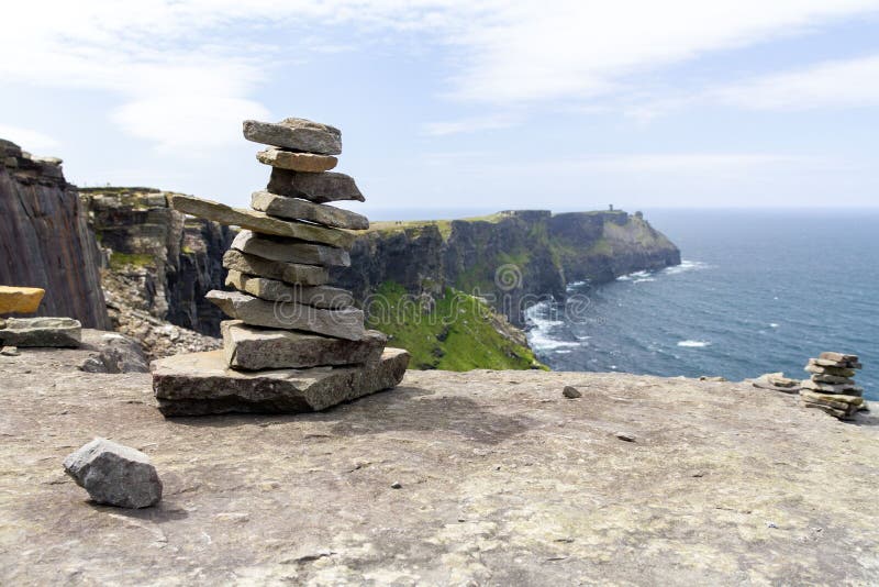 Stack of Balanced Stones on the Shore of Cliffs of Moher in County ...