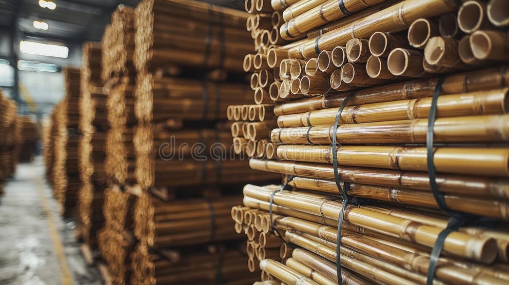 Stack of Bamboo Poles, Bound Together, in a Sustainable Building ...
