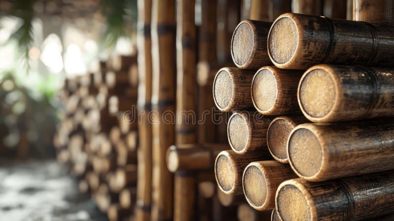 Stack of Bamboo Poles, Bound Together, in a Sustainable Building ...