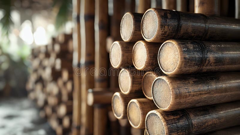 Stack of Bamboo Poles, Bound Together, in a Sustainable Building ...
