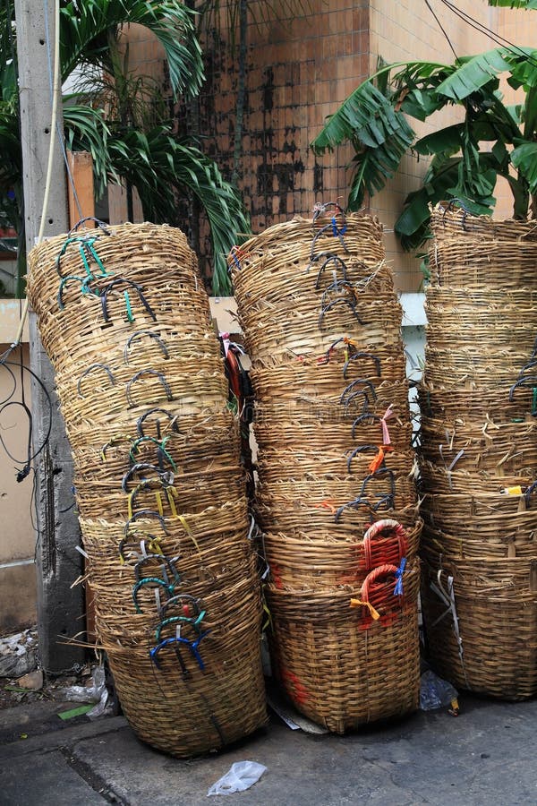 Bamboo trash baskets stock photo. Image of rattan, detail - 29954134