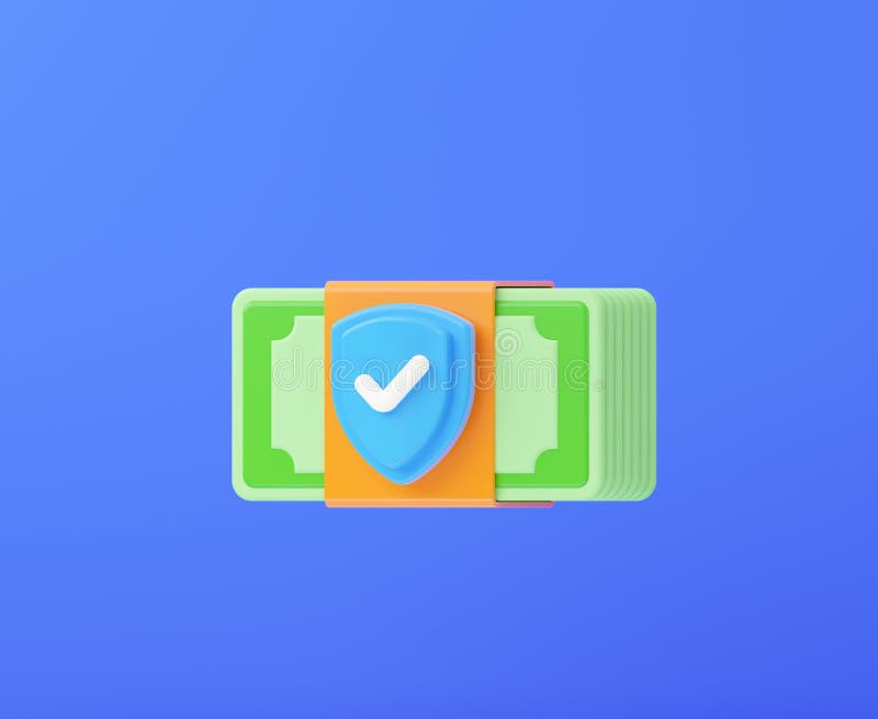 Stack of Banknotes with Shield. 3d Rendering. Stock Illustration ...