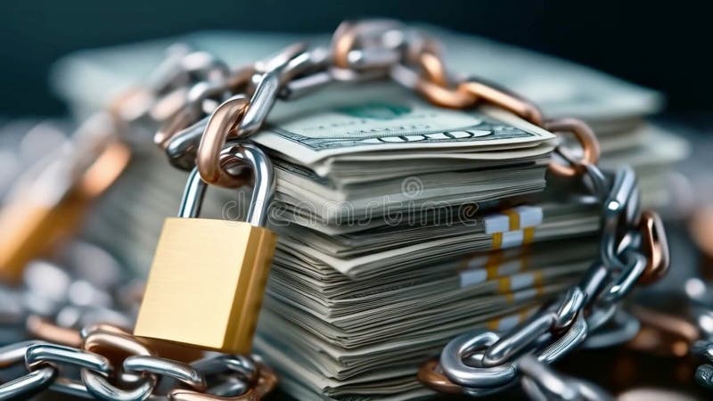 Secure Banking Concepts with Lock and Chain Protecting Money Stack ...