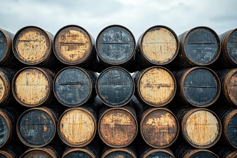 Stack of Barrels with a Rusted Appearance Stock Photo - Image of ...