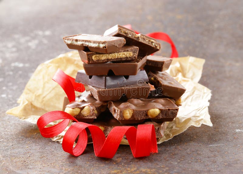 Stack of Bars Pieces of Chocolate Stock Image - Image of temptation ...