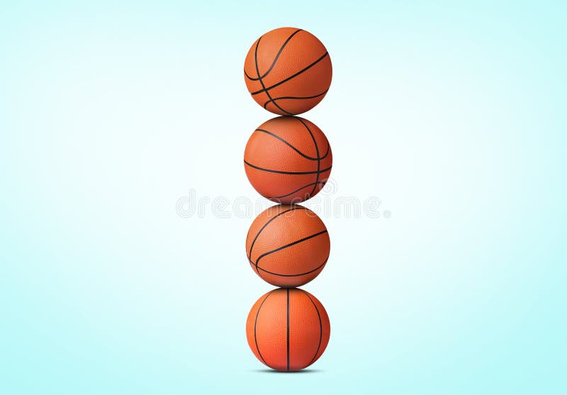 Stack of Basketball Balls on Light Blue Background Stock Image - Image ...
