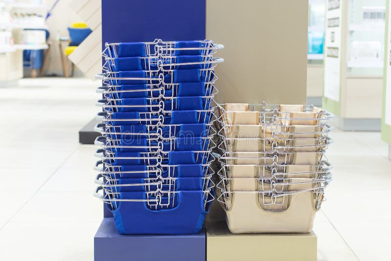 A Stack of Baskets for the Shopper in the Store Stock Image - Image of ...