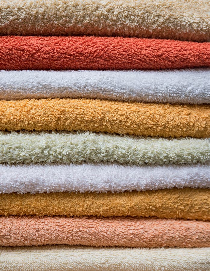 Stack of Bath Towels in Orange and Beige Colors Stock Photo - Image of ...