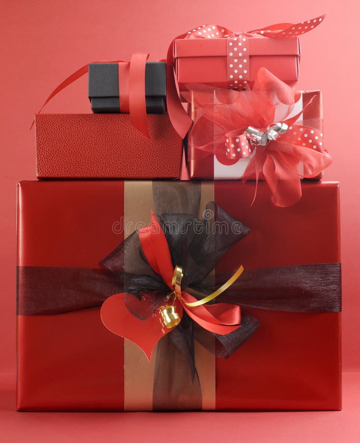 Stack of Beautiful Love Theme Red Present Gifts Stock Image - Image of ...